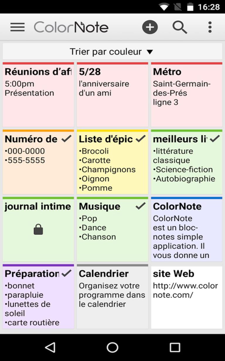 ColorNote est un bloc note ultra simple